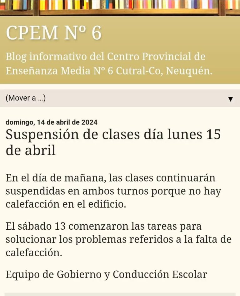 Cutral Co: Suspendieron las clases en el CPEM 6 – Cutral Co al Instante